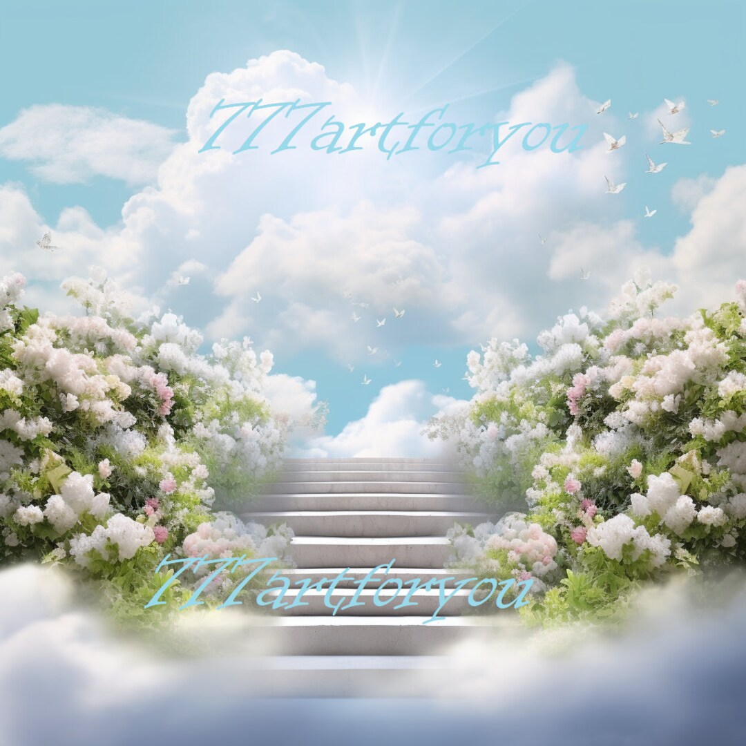 Blue Heavens Stairway in Loving Memory Angel Wings Memorial Background ...
