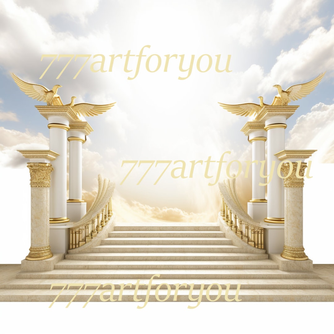 White Pillars Gold 24k Stairs Heavens Gate Background Angel Doves ...
