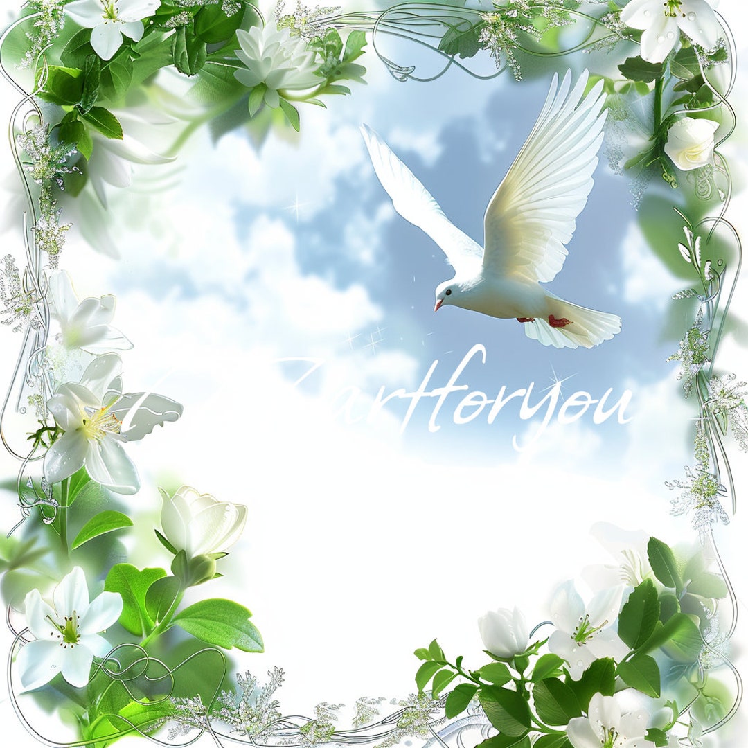 Green Sky Silver Frames Rest in Heaven Doves Angel Wings Memorial PNG ...