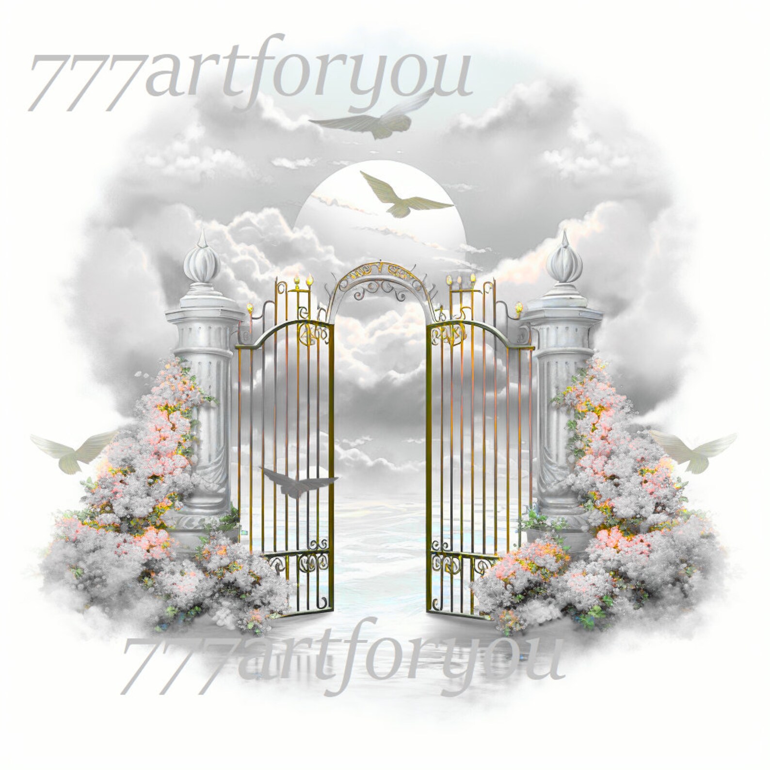 Black White Heavens Gate in Loving Forever in Our Hearts Angel Wings ...