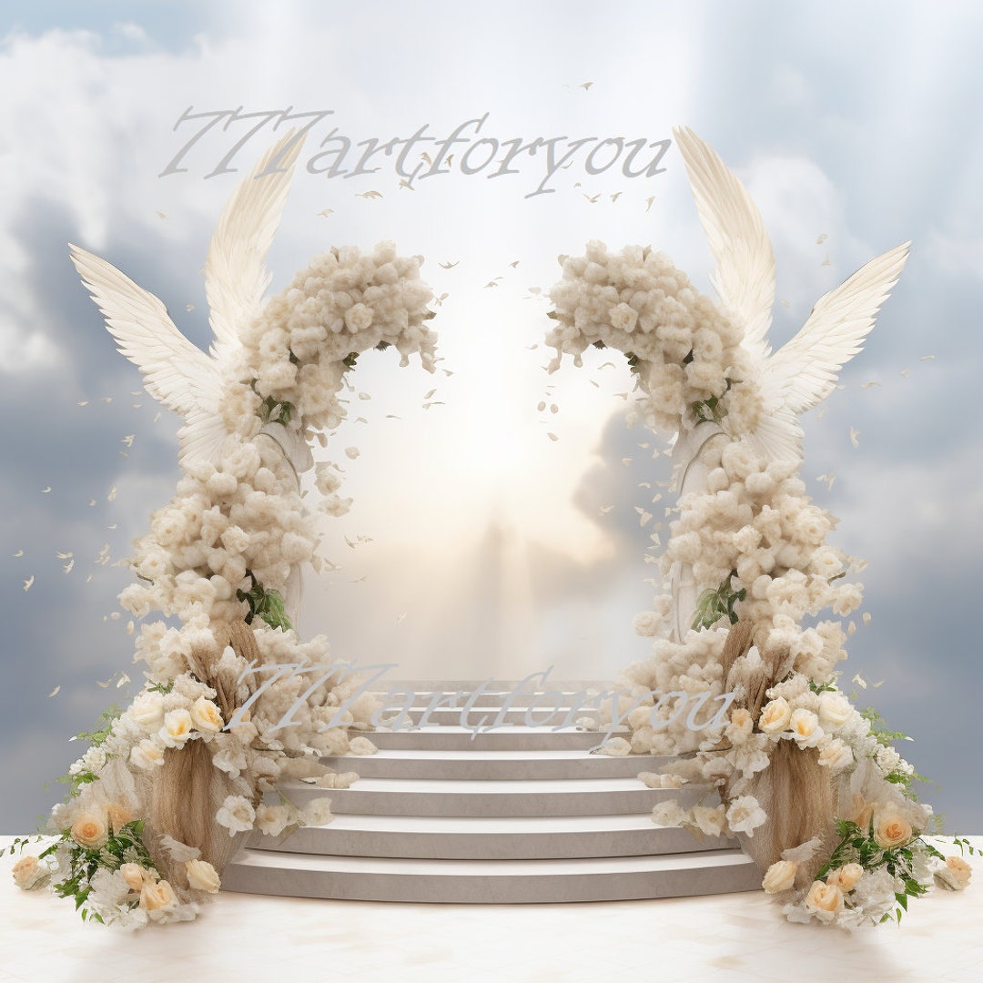 Tan Neutral Sky Gold Heaven's Gate Angel Wings Memorial Background PNG ...