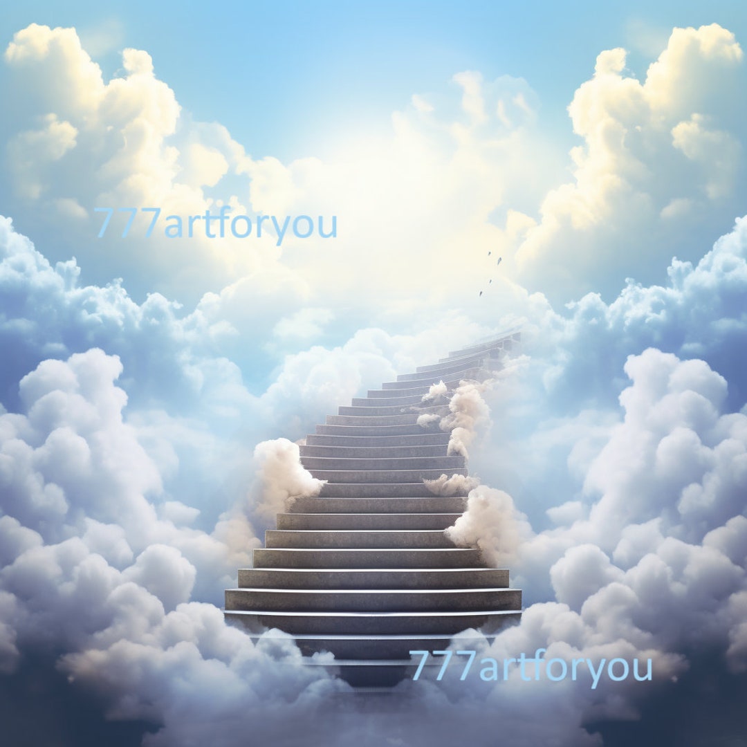 Serene Blue Sky Memorial Background PNG for Funeral Tribute: Heavens Stairway RIP Memorial ...