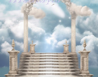 In Loving Memory PNG, Memorial Background Template Stairs to Heaven, Rest in Peace, Cloudy Sky ...
