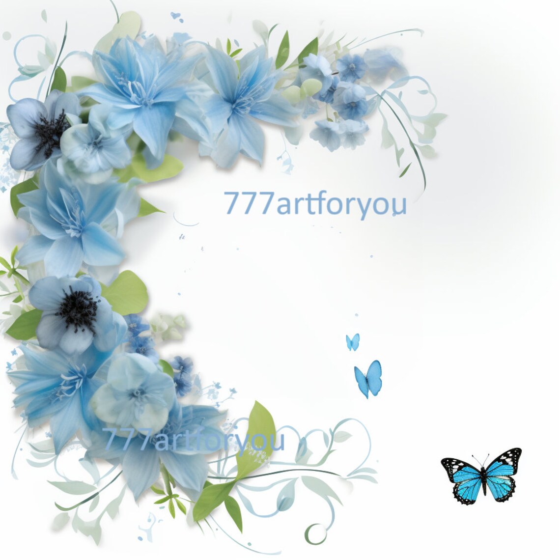 In Loving Memory Png-blue Flowers Memorial Template | Instant Download ...