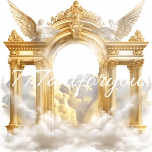Gold Neutral Sky Gold Heavens Gate Angel Wings Memorial Background PNG ...