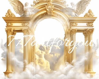Tan Neutral Sky Gold Heavens Gate Angel Wings Memorial Background PNG ...