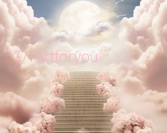 5 in Loving Memory PNG, 5 Memorial Background , Stairs to Heaven, Rest in Peace, Digital Files ...