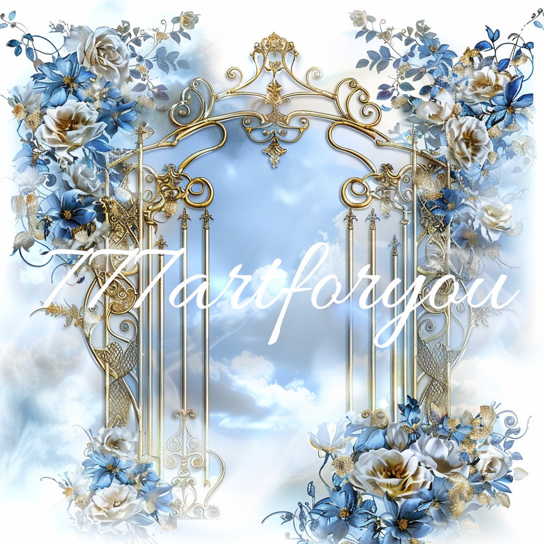 Blue in Loving Memory PNG, Gold Heavens Gate, Memorial Background, Rest ...