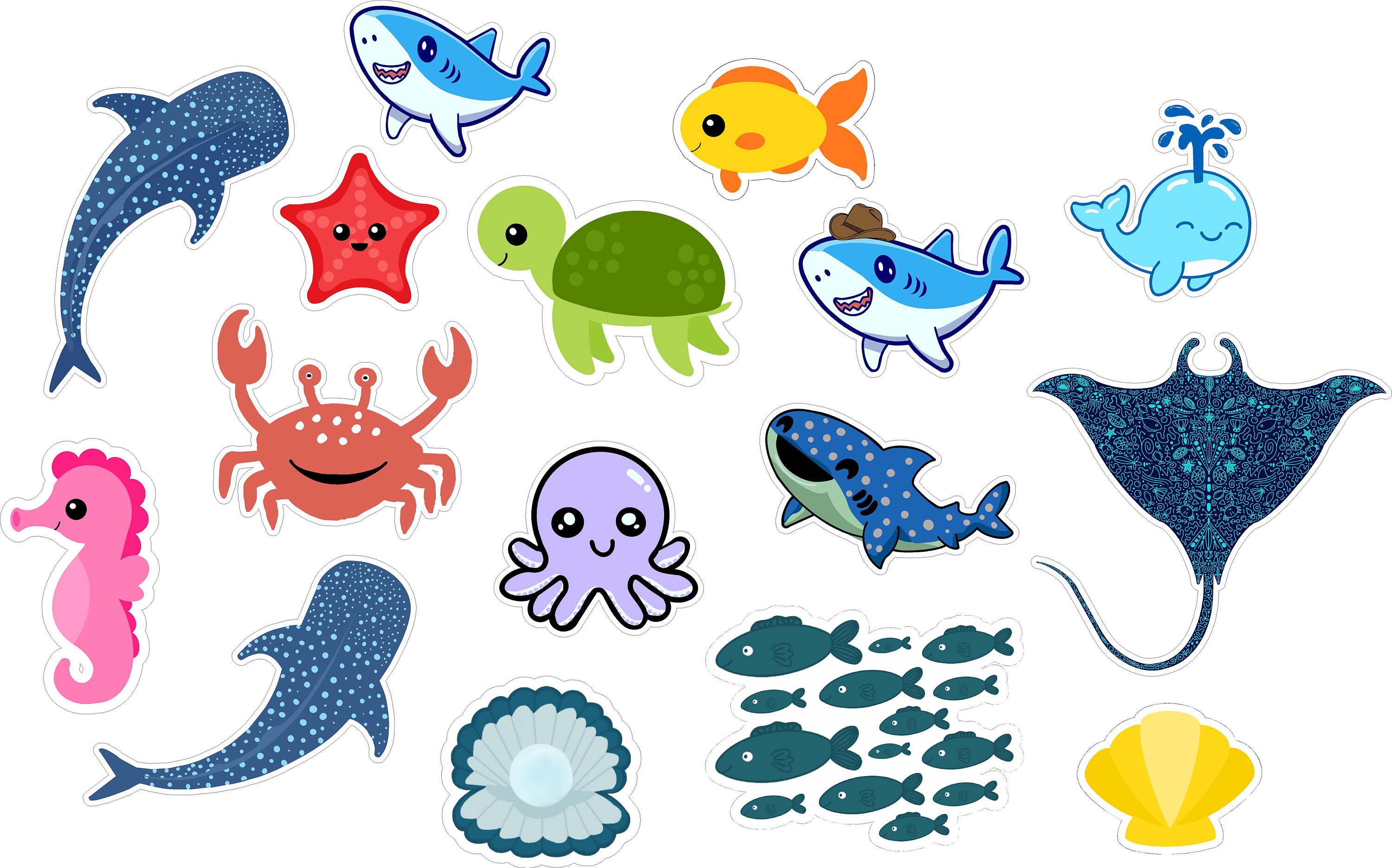 Sea Creatures Sticker Pack - Pack of 16 - Etsy
