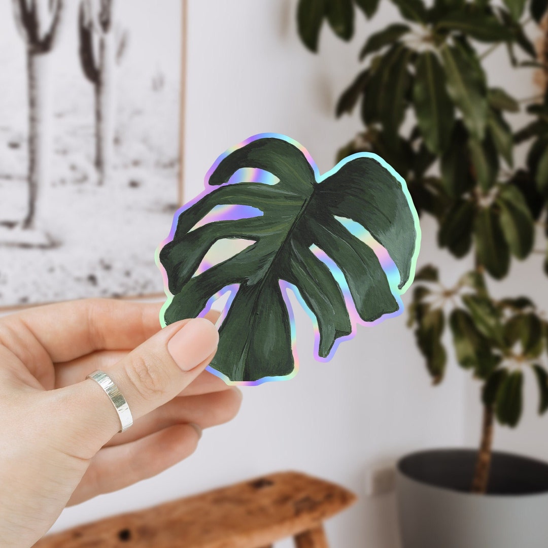 Monstera Leaf Holographic Sticker, Botanical Sticker, Nature Art ...