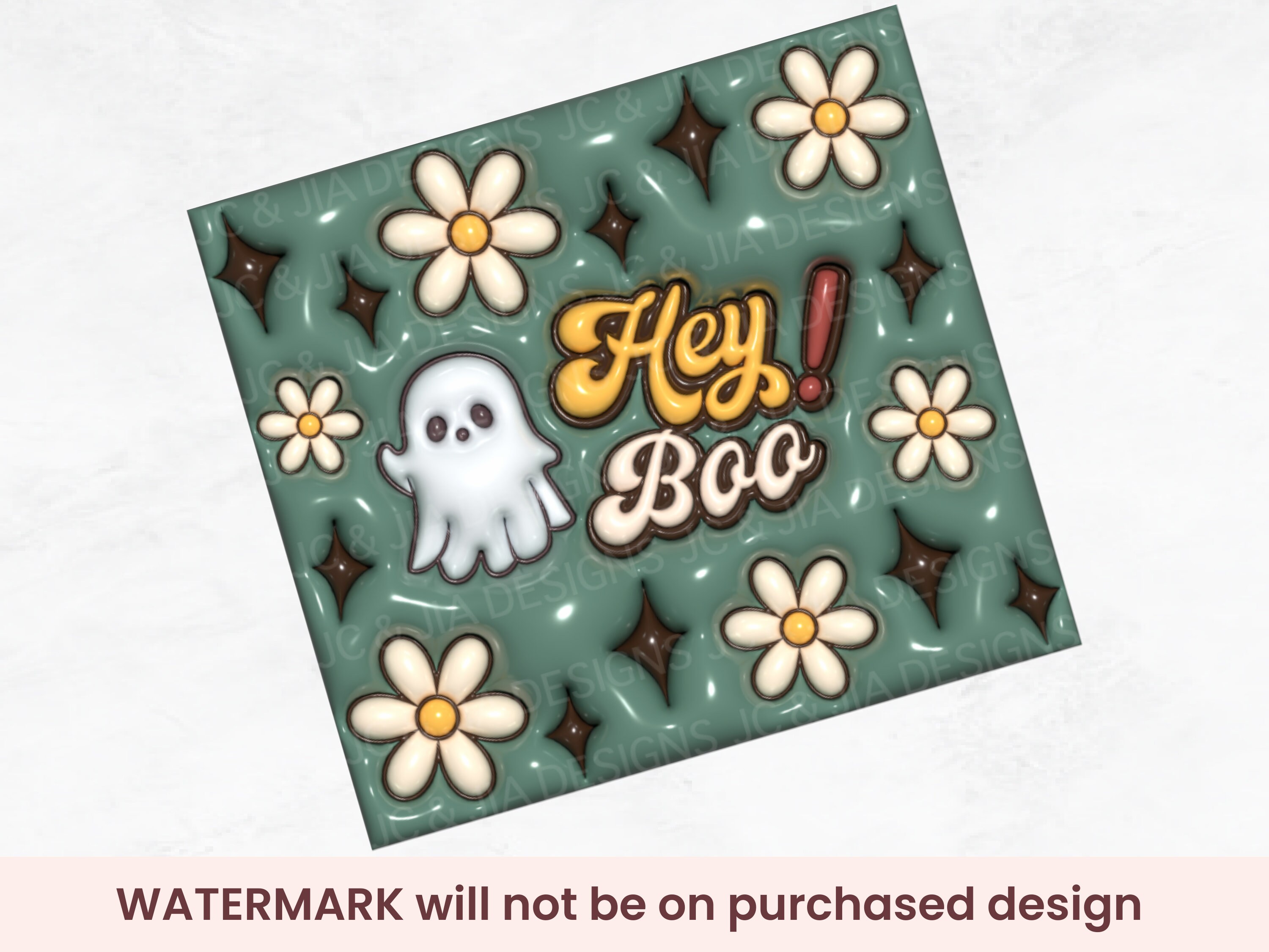 3D Inflated Cute Hey Boo Tumbler Wrap 20oz Skinny Tumbler 3D Puff ...