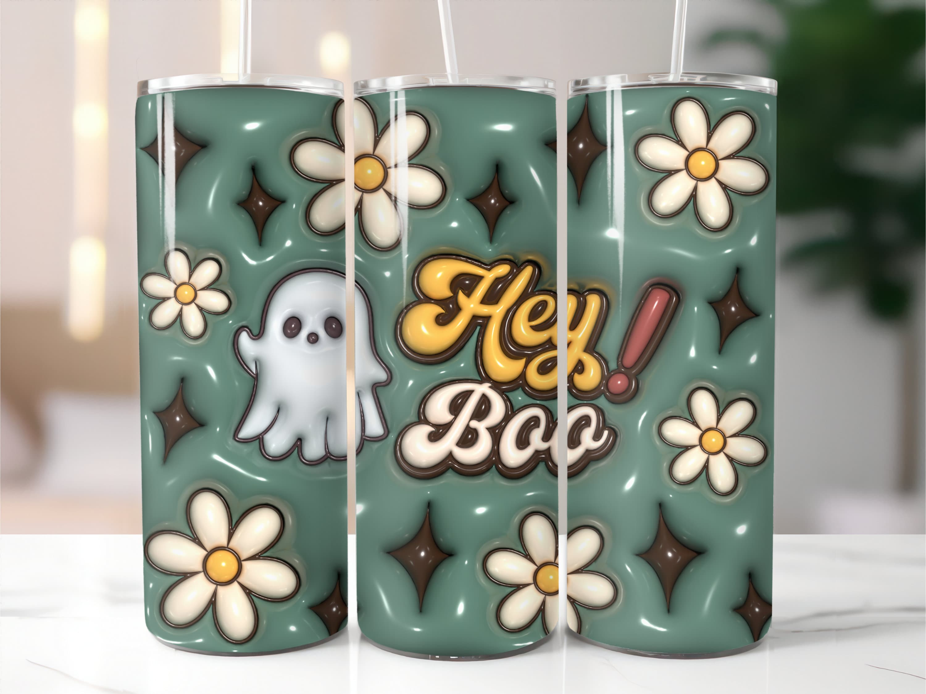 3D Inflated Cute Hey Boo Tumbler Wrap 20oz Skinny Tumbler 3D Puff ...