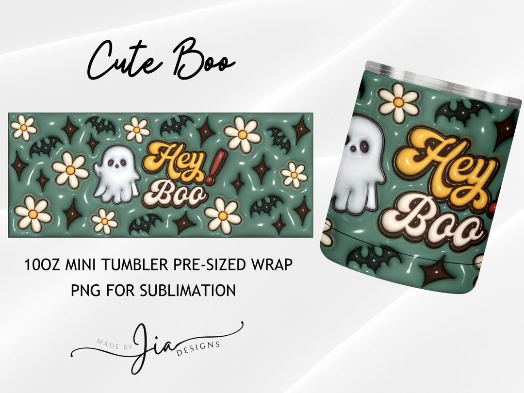 Inflated Cute Hey Boo Mini Tumbler Wrap | Cute Halloween | 10oz Mini ...