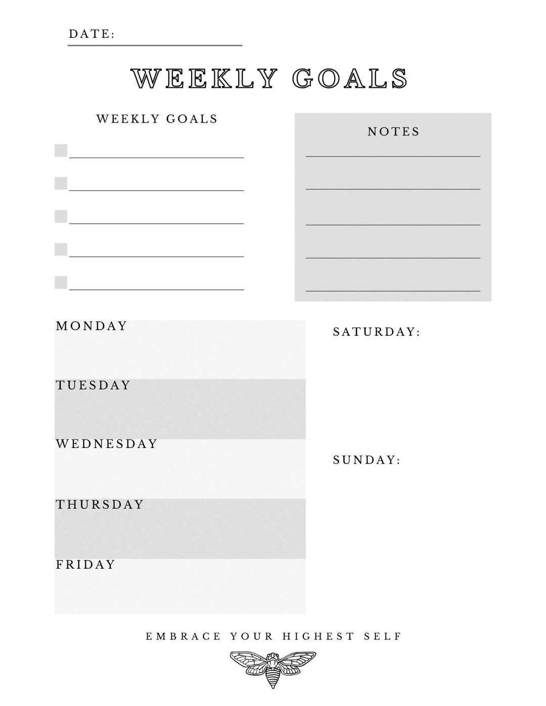 Weekly Goal Planner Printable, Weekly Planner, Productivity Planner ...