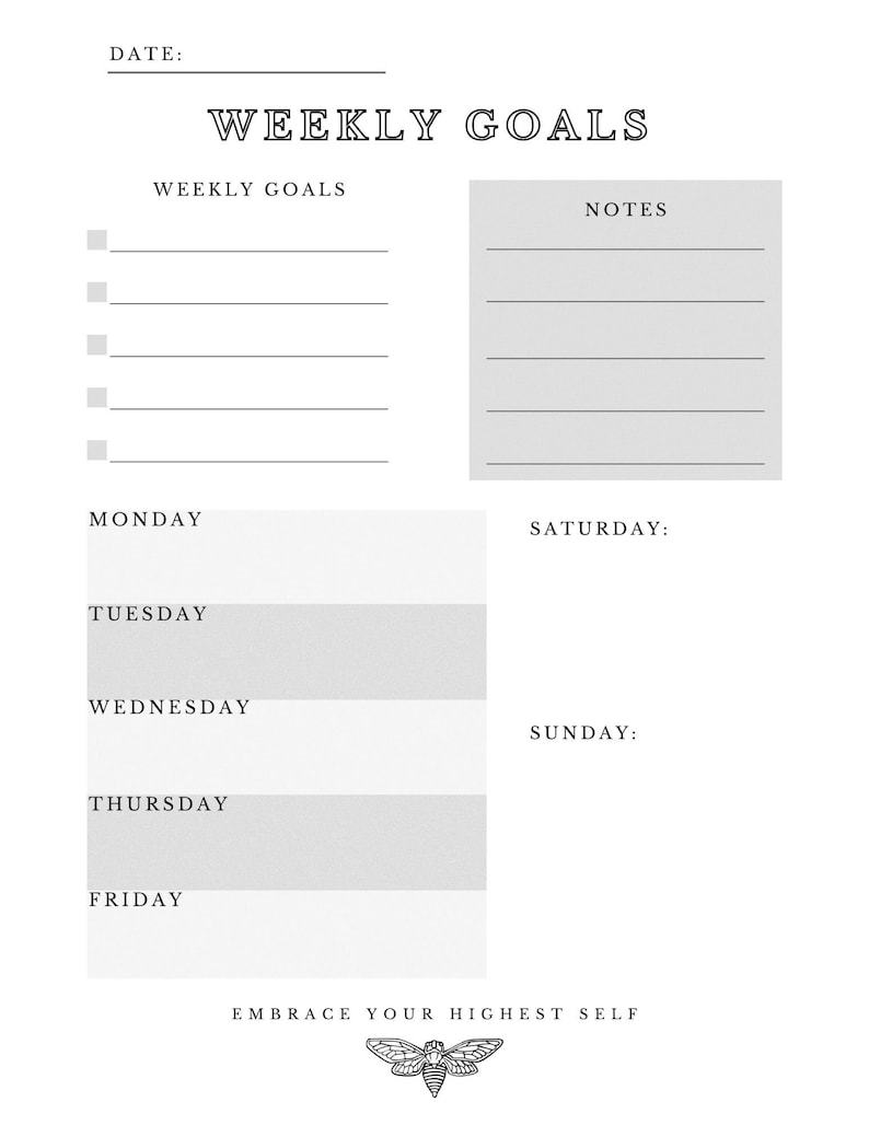 Weekly Goal Planner Printable, Weekly Planner, Productivity Planner ...