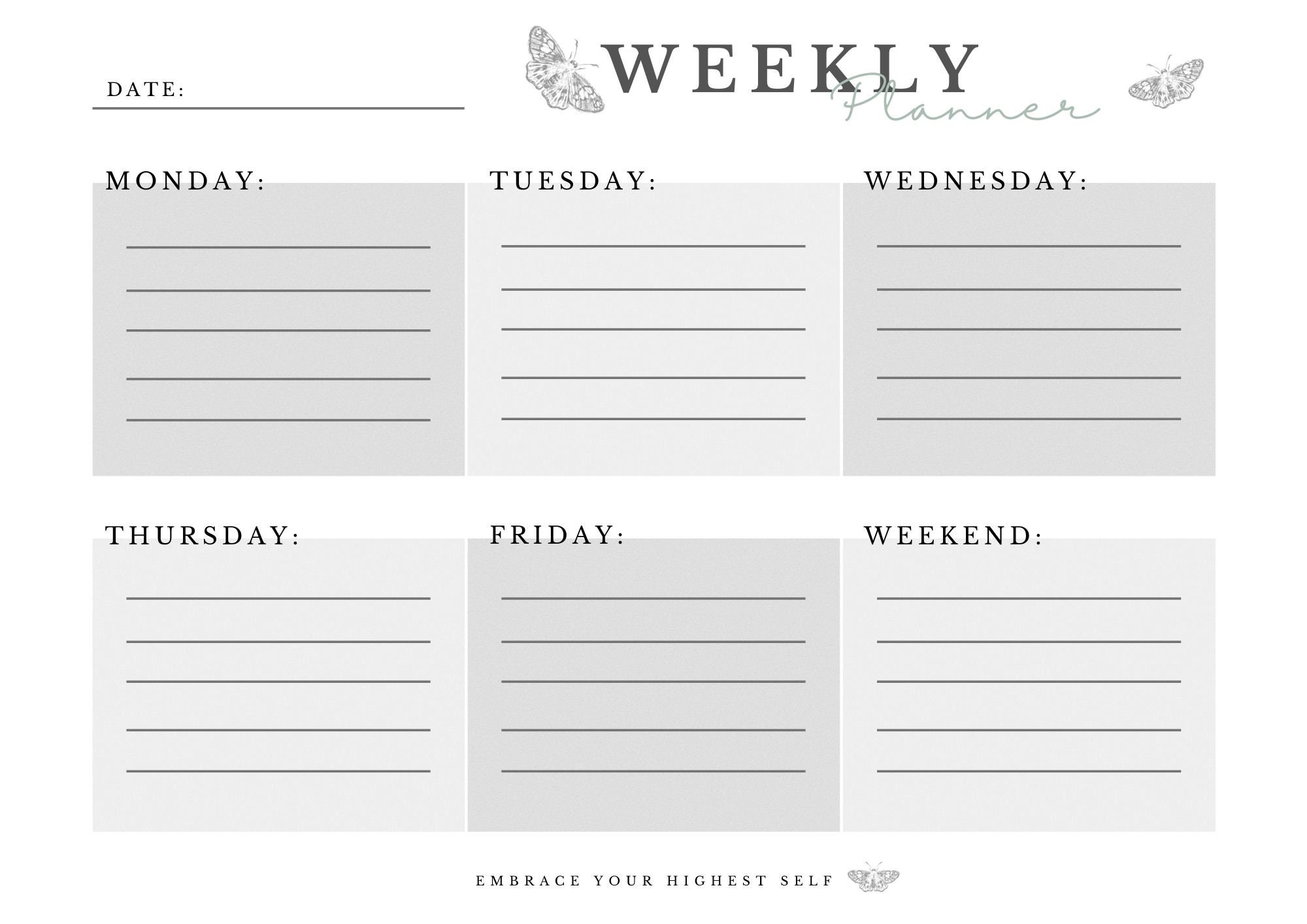Weekly Planner Printable to Do List, Minimal Weekly Organizer, Weekly ...
