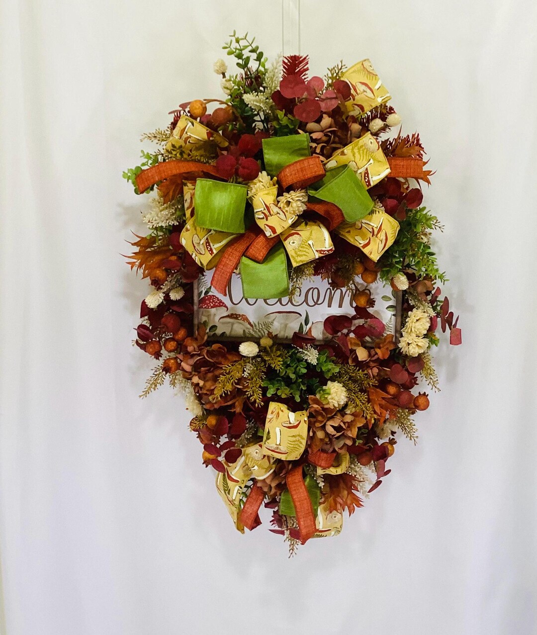 Winter Welcome Swag Wreath With Hydrangeas, Crabapples and Eucalyptus ...