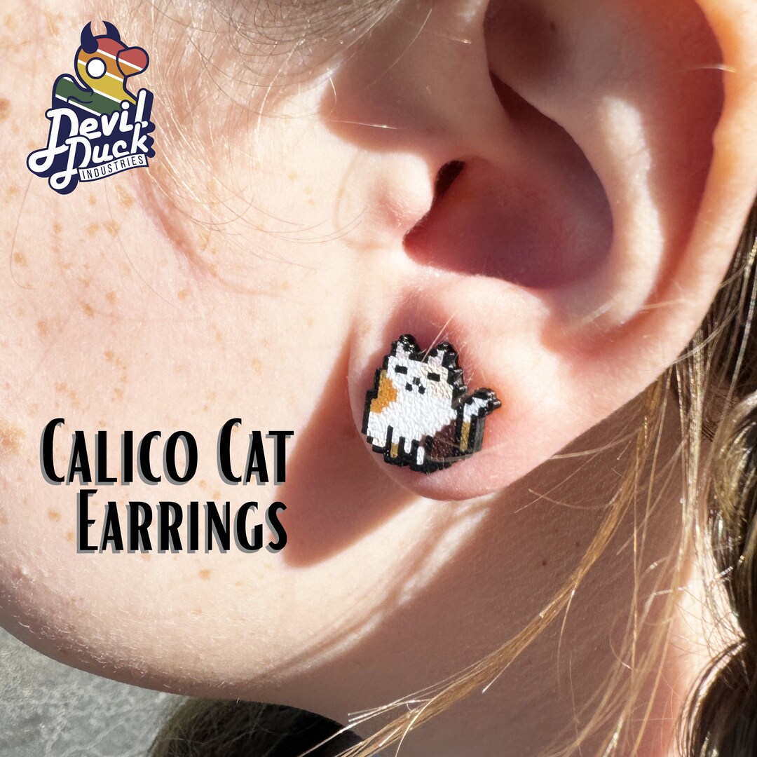 Pixel Calico Cat Stud Earrings | Kitty Cat Pixelated Jewelry - Etsy