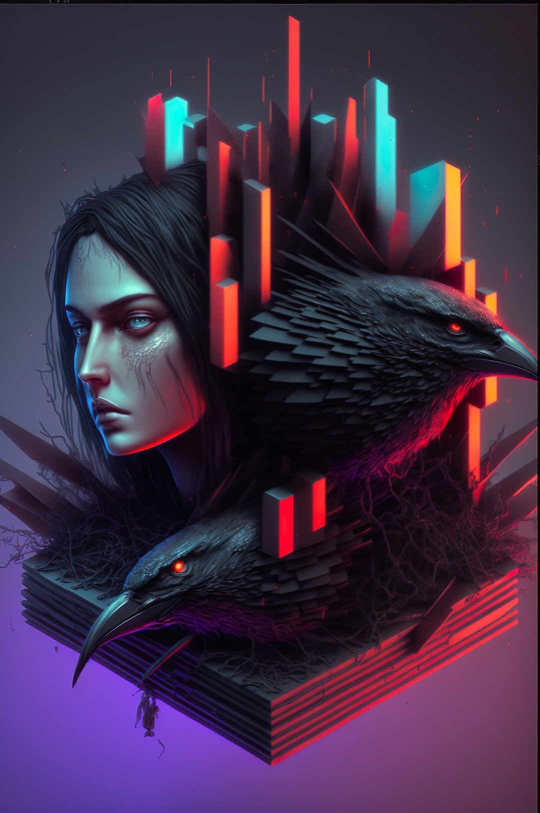 Gothic Raven Neon Poster - Etsy