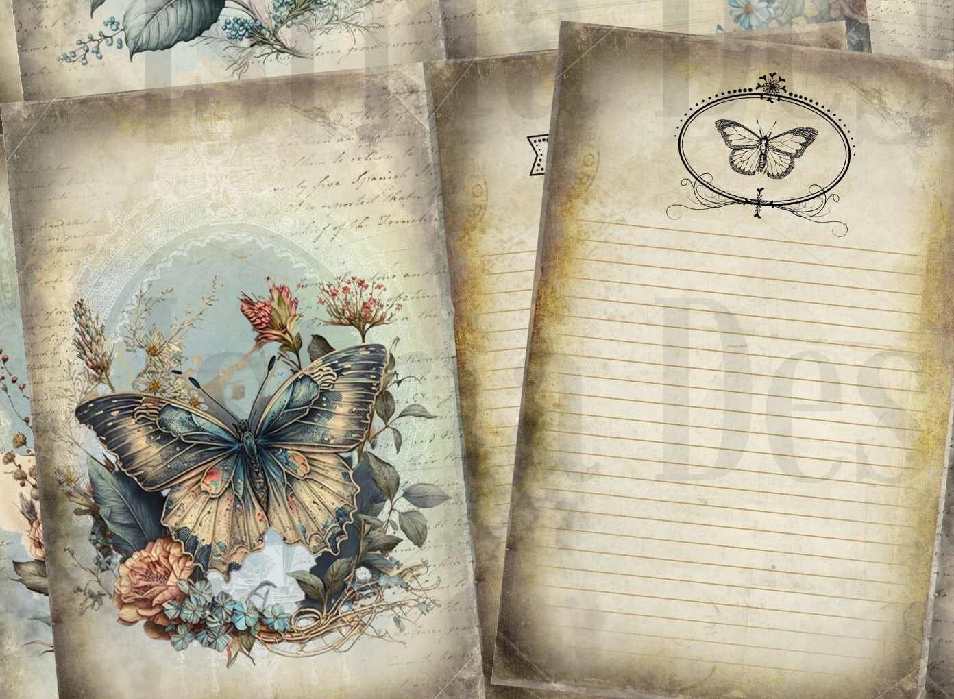 Vintage Butterflies Digital Paper Butterfly Journal - Etsy