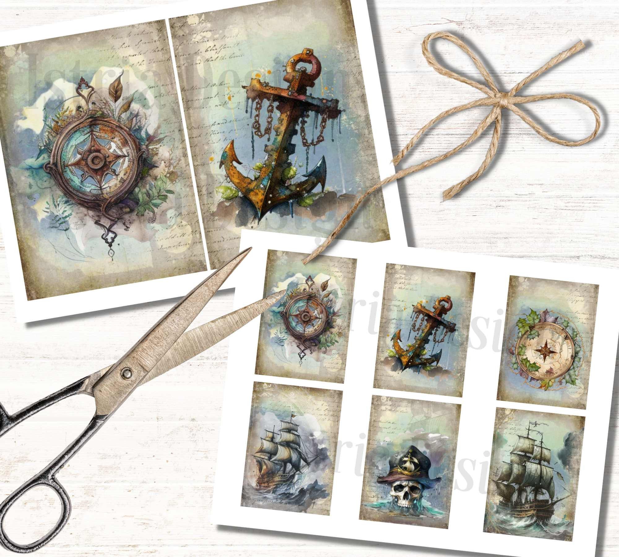 Vintage Pirate Journaling Cards ATC Cards Printable Nautical - Etsy