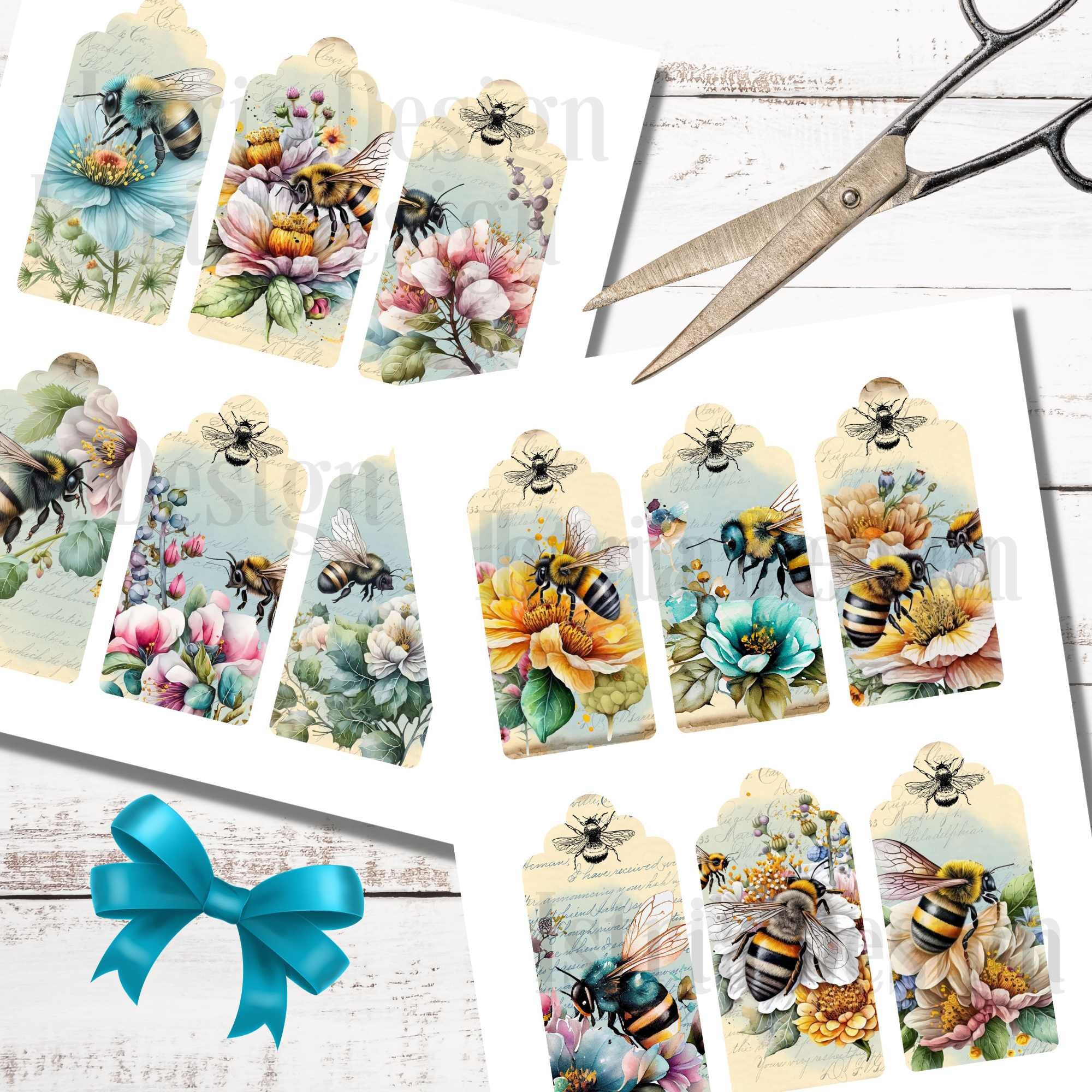 Watercolor Bees Tags, Floral Gift Tags, Spring Party Favor Tags ...