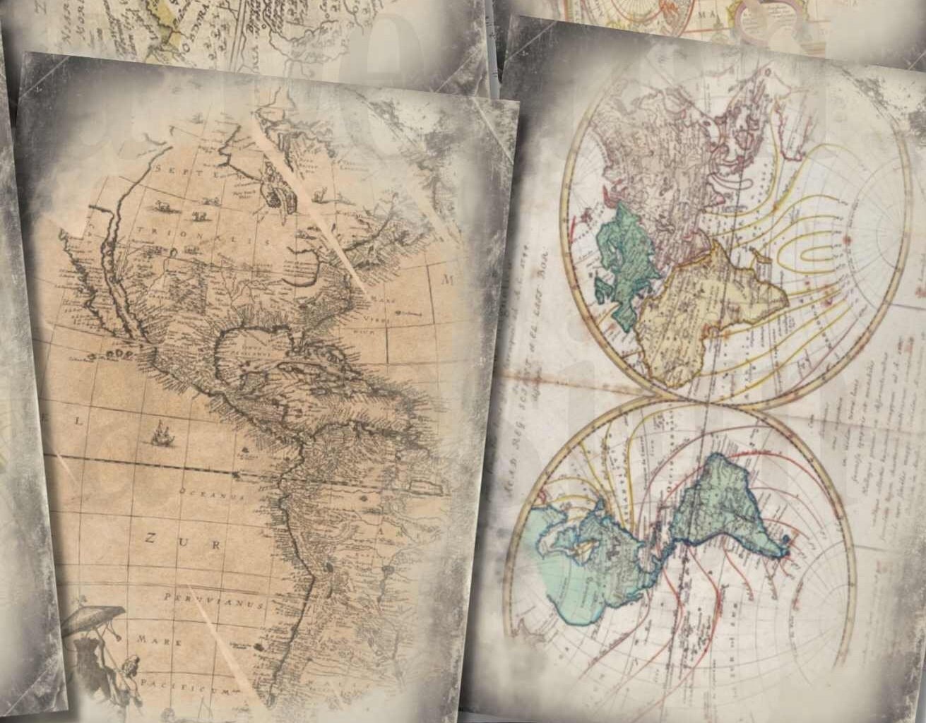 Old Map Printable, Travel Journaling Cards, Vintage Ephemera, ATC Cards ...