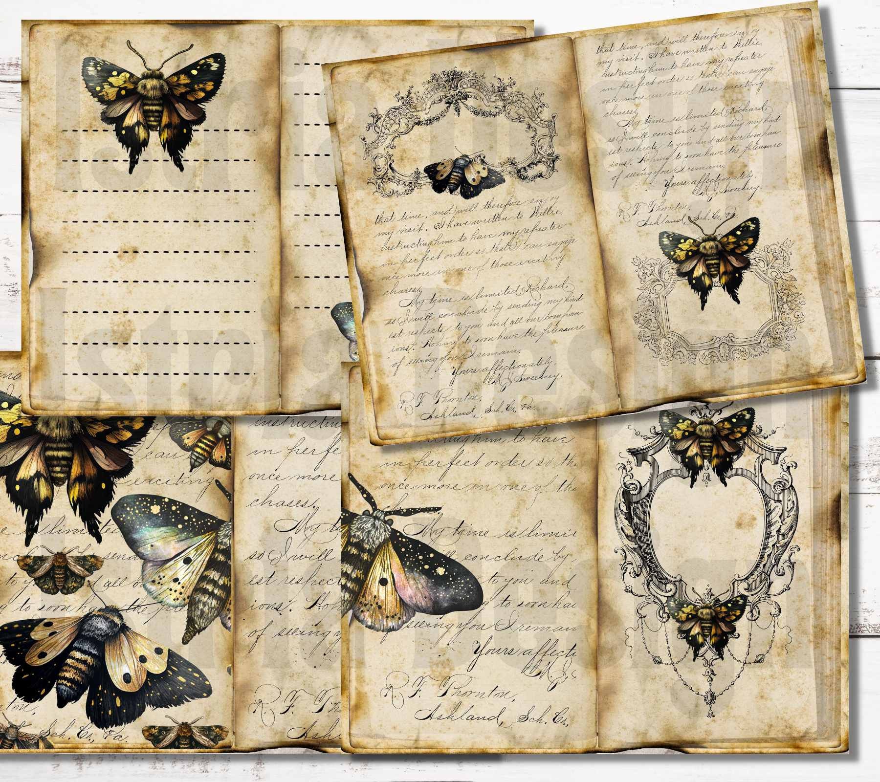Vintage Moth Journal, Printable Inserts, Moth Junk Journal Kit, Insects ...