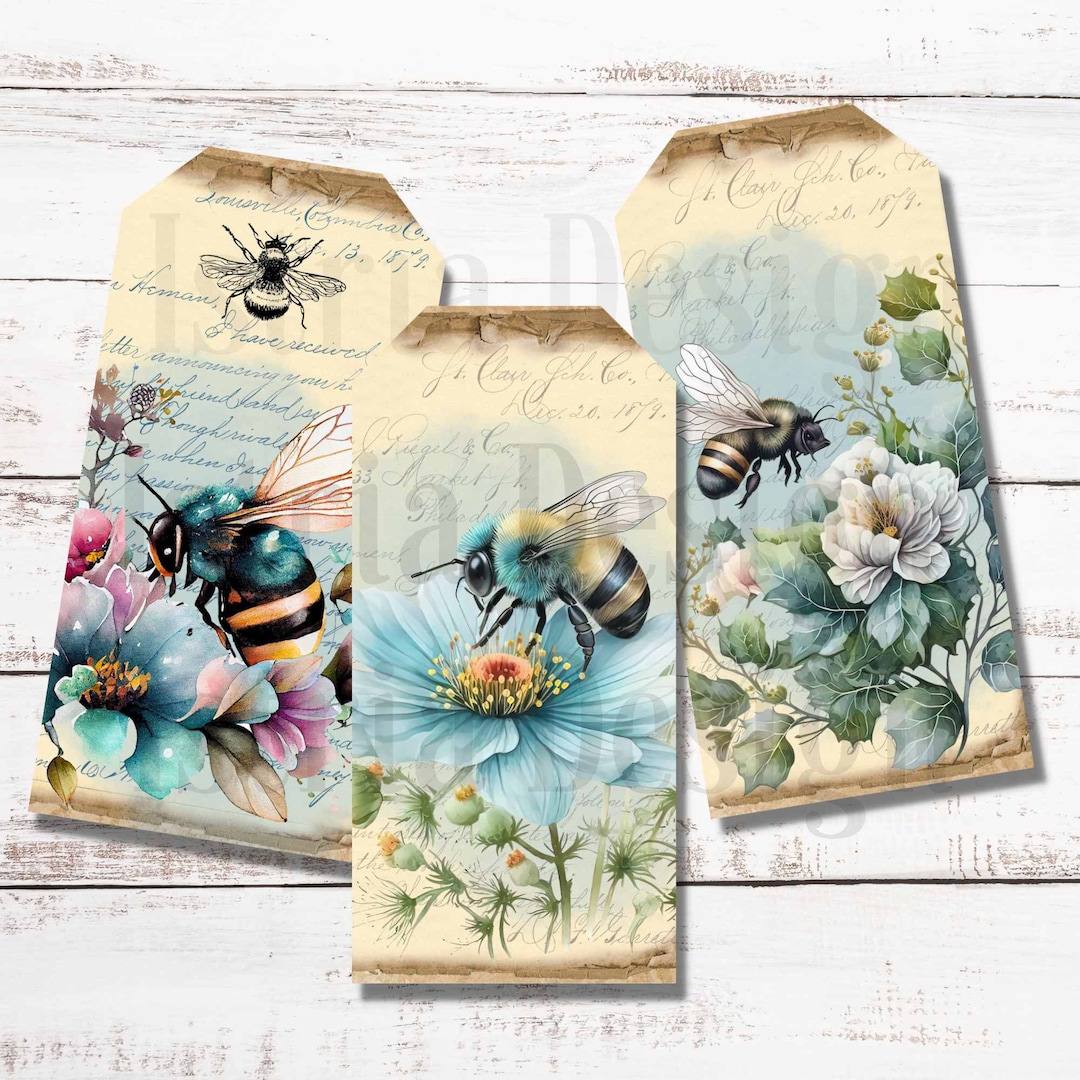 Watercolor Bees Tags, Floral Gift Tags, Spring Party Favor Tags ...