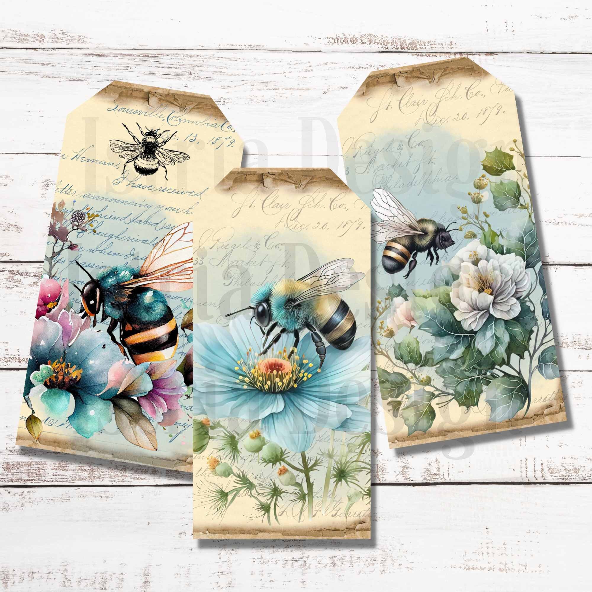 Watercolor Bees Tags, Floral Gift Tags, Spring Party Favor Tags ...