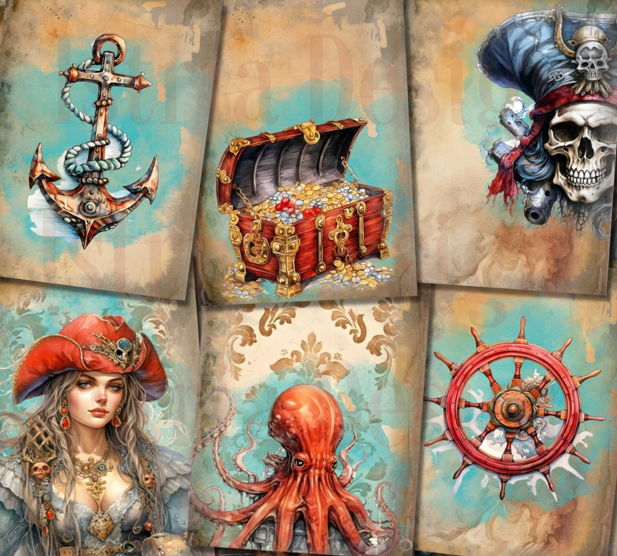 Retro Pirate Journaling Cards, Vintage Pirates ATC Cards, Printable ...