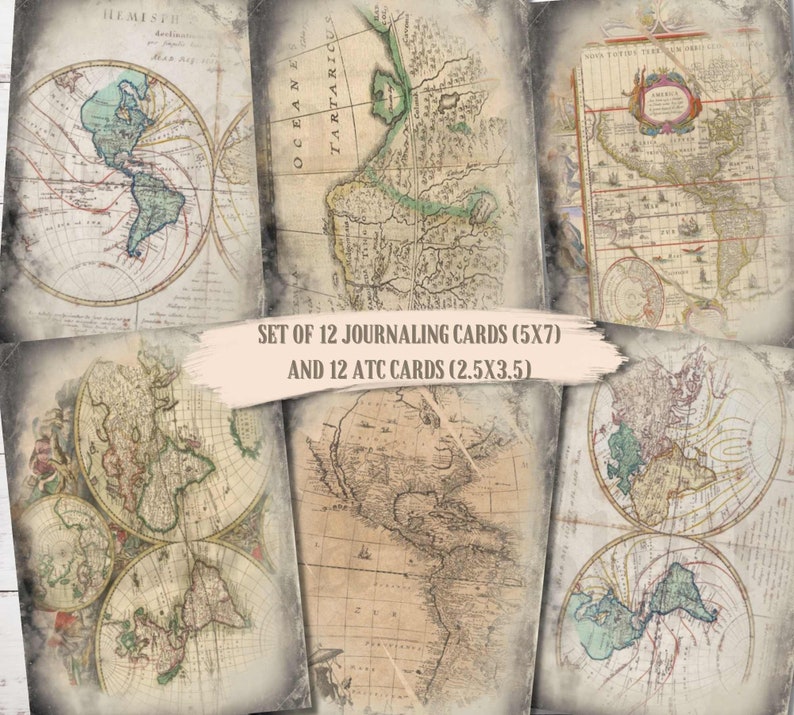Old Map Printable, Travel Journaling Cards, Vintage Ephemera, ATC Cards ...