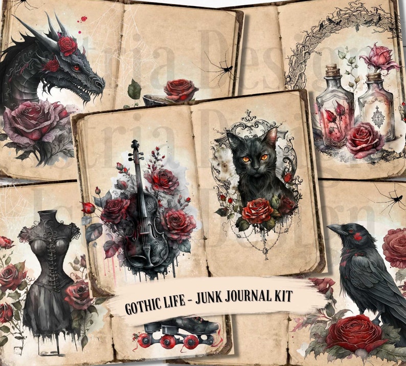 Gothic Junk Journal Kit Goth Journal Printable Vintage Etsy