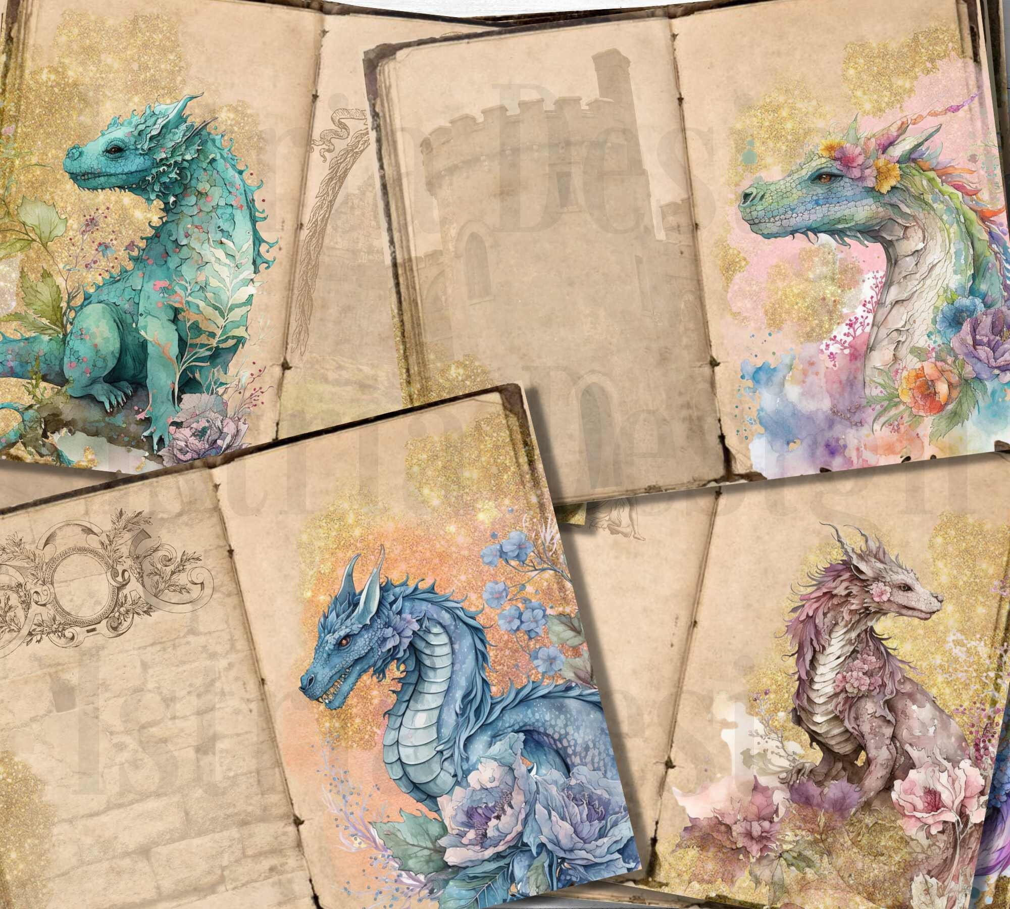 Dragons Junk Journal Kit, Floral Dragon Journaling Pages, Shabby ...