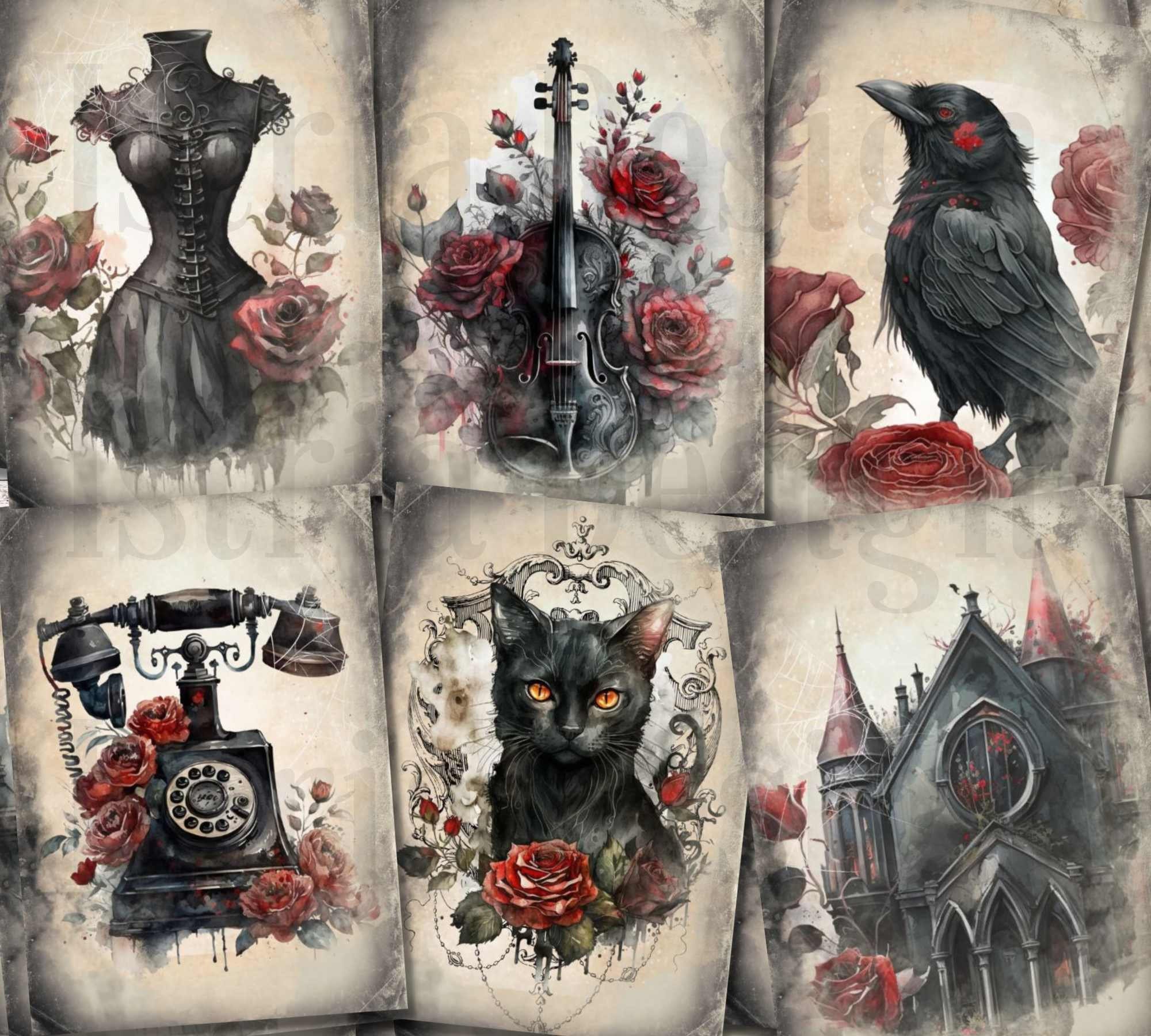 Gothic Journaling Cards, Goth ATC Cards, Printable, Junk Journal ...