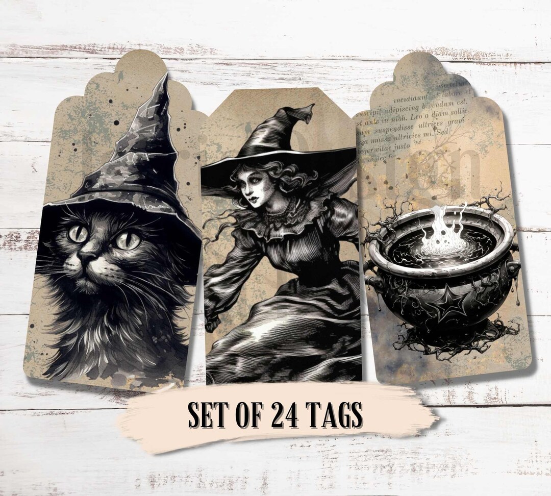 Witch Gift Tags, Printable Party Favor Tags, Halloween Ephemera ...
