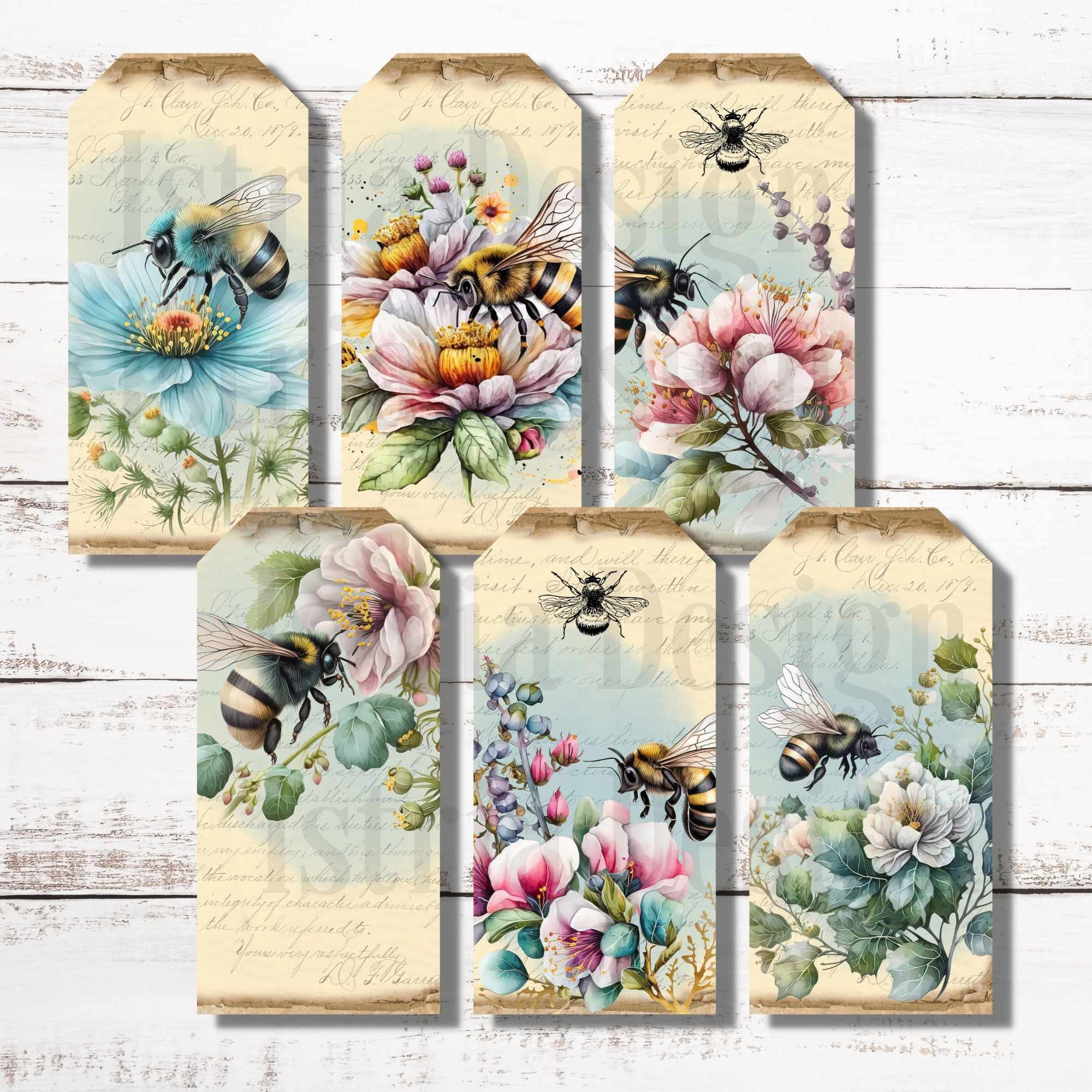 Watercolor Bees Tags, Floral Gift Tags, Spring Party Favor Tags ...
