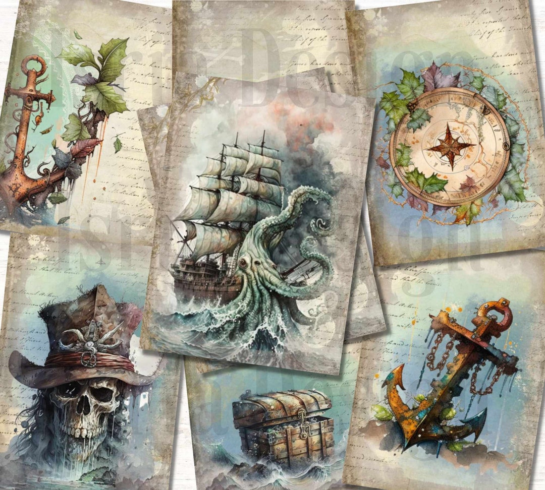 Vintage Pirate Journaling Cards, ATC Cards Printable, Nautical Ephemera ...
