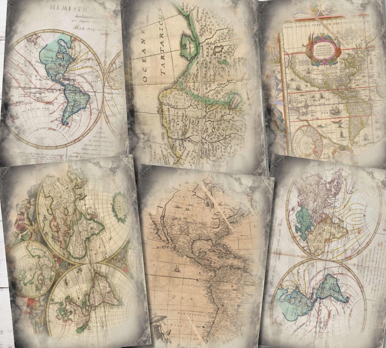 Old Map Printable, Travel Journaling Cards, Vintage Ephemera, ATC Cards Digital, Adventure ...