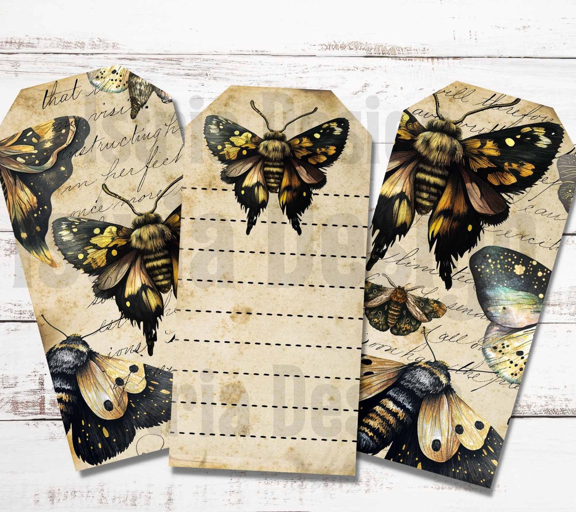 Moth Tags, Vintage Gift Tags, Printable, Vintage Moth Ephemera ...
