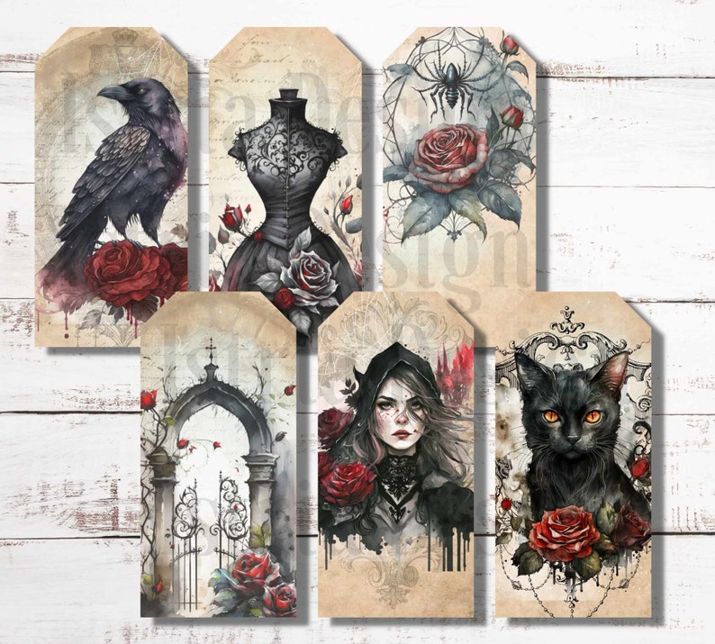 Goth Party Favor Tags, Gothic Journaling Tags, Sweet 16, Bachelorette ...