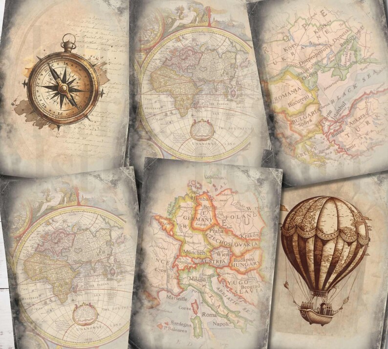 Old Map Printable, Travel Journaling Cards, Vintage Ephemera, ATC Cards ...