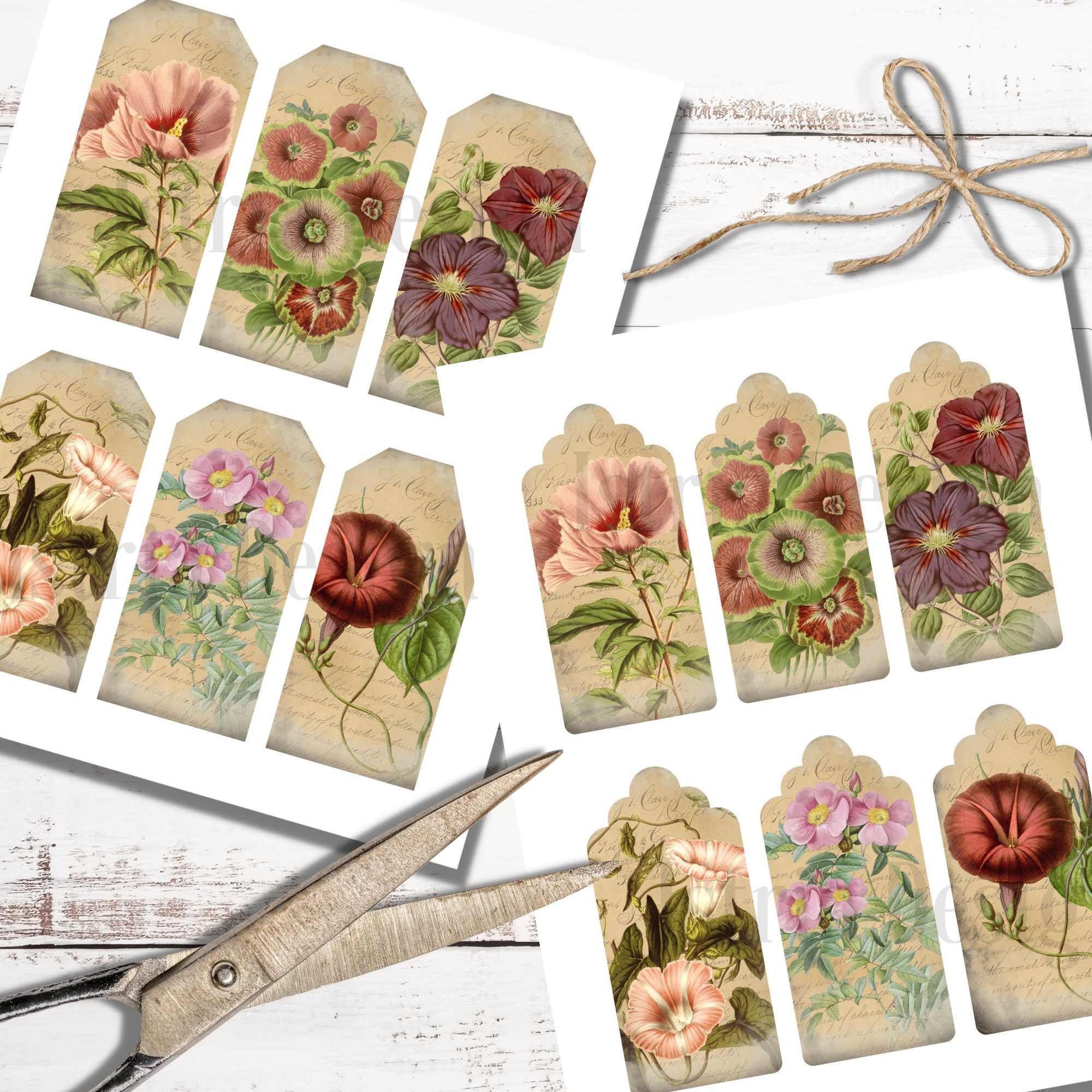 Printable Floral Tags, Vintage Flowers Gift Tags, Spring Journal ...