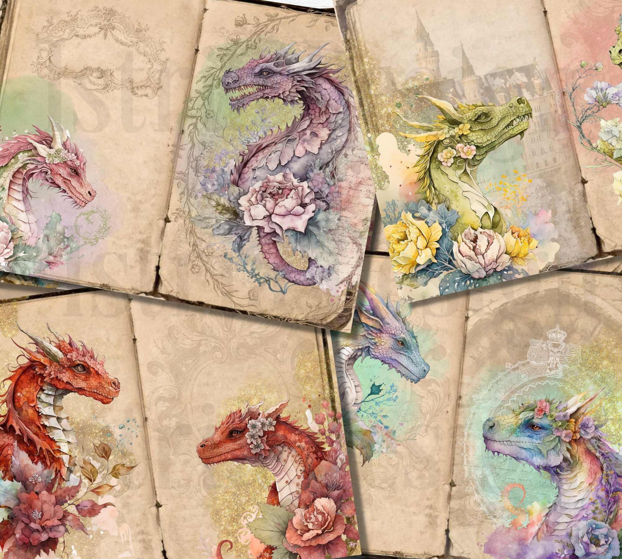 Dragons Junk Journal Kit, Floral Dragon Journaling Pages, Shabby ...