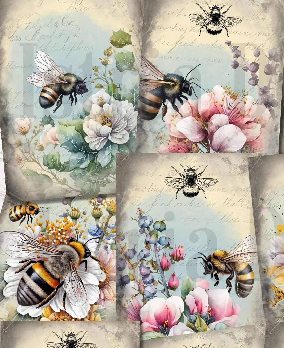 Bees Journaling Cards, Floral Printable, Watercolor Bees ATC Cards ...