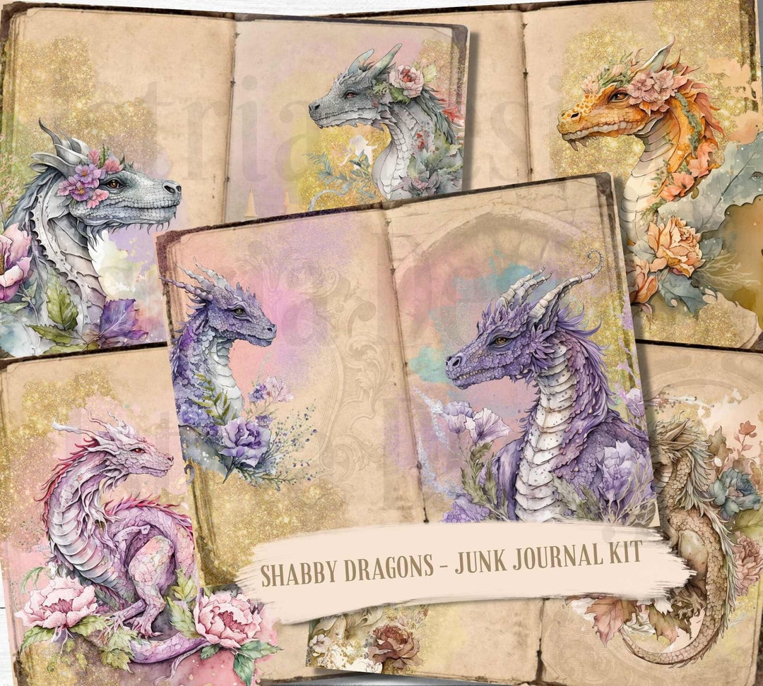 Dragons Junk Journal Kit, Floral Dragon Journaling Pages, Shabby ...