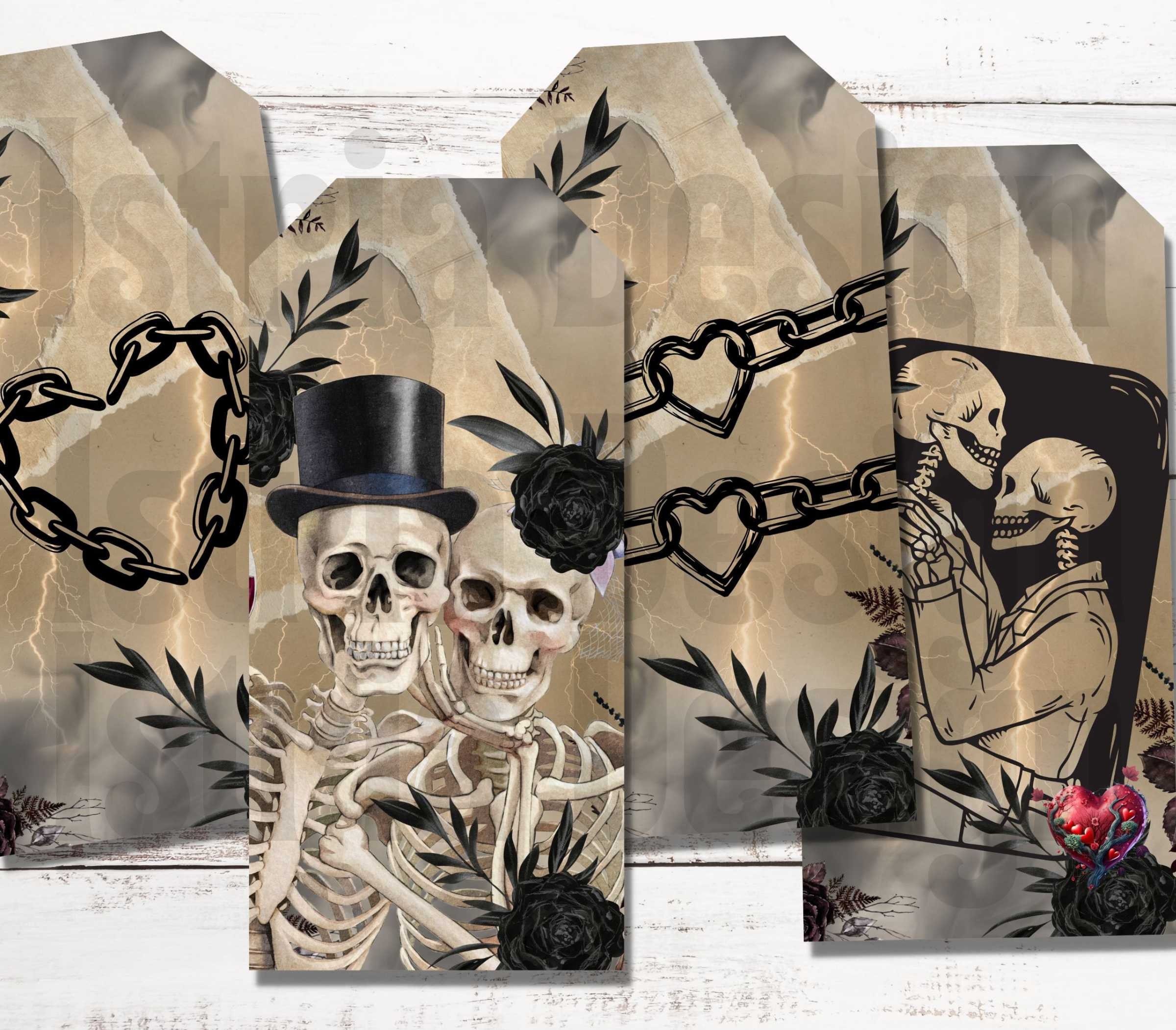 Goth Valentine Tags, Printable, Gothic Love Gift Tags, Skeleton Couple ...