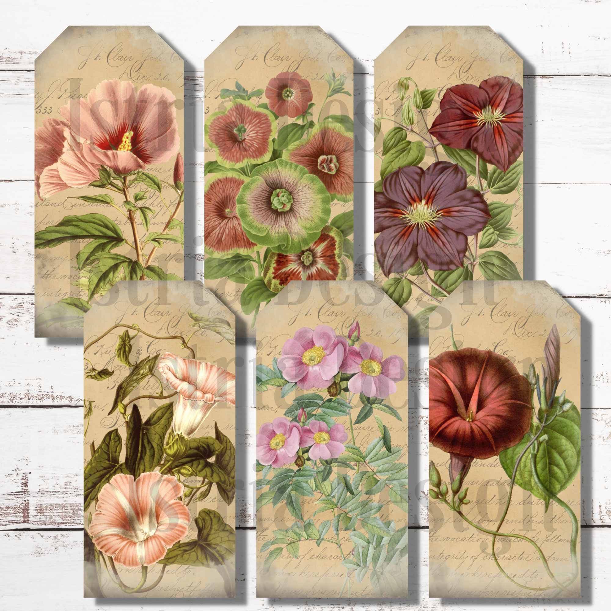Printable Floral Tags, Vintage Flowers Gift Tags, Spring Journal ...