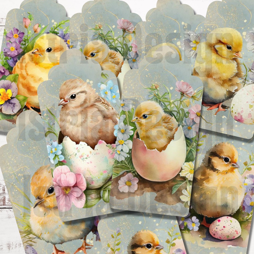 Easter Chicks Tags, Vintage Easter Printable Gift Tags, Easter Basket ...