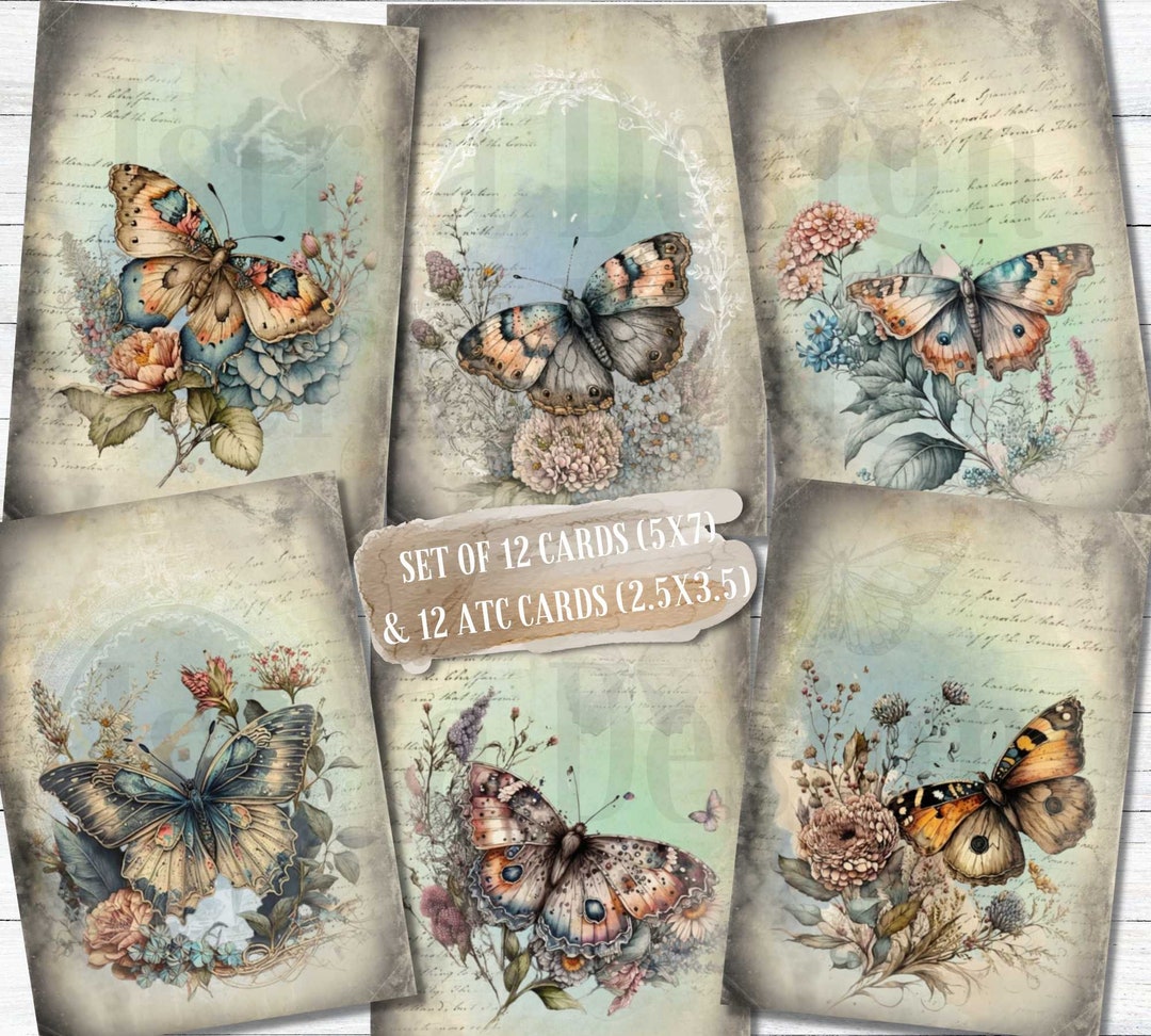Butterflies ATC Cards, Vintage Butterfly Journaling Cards, Printable ...